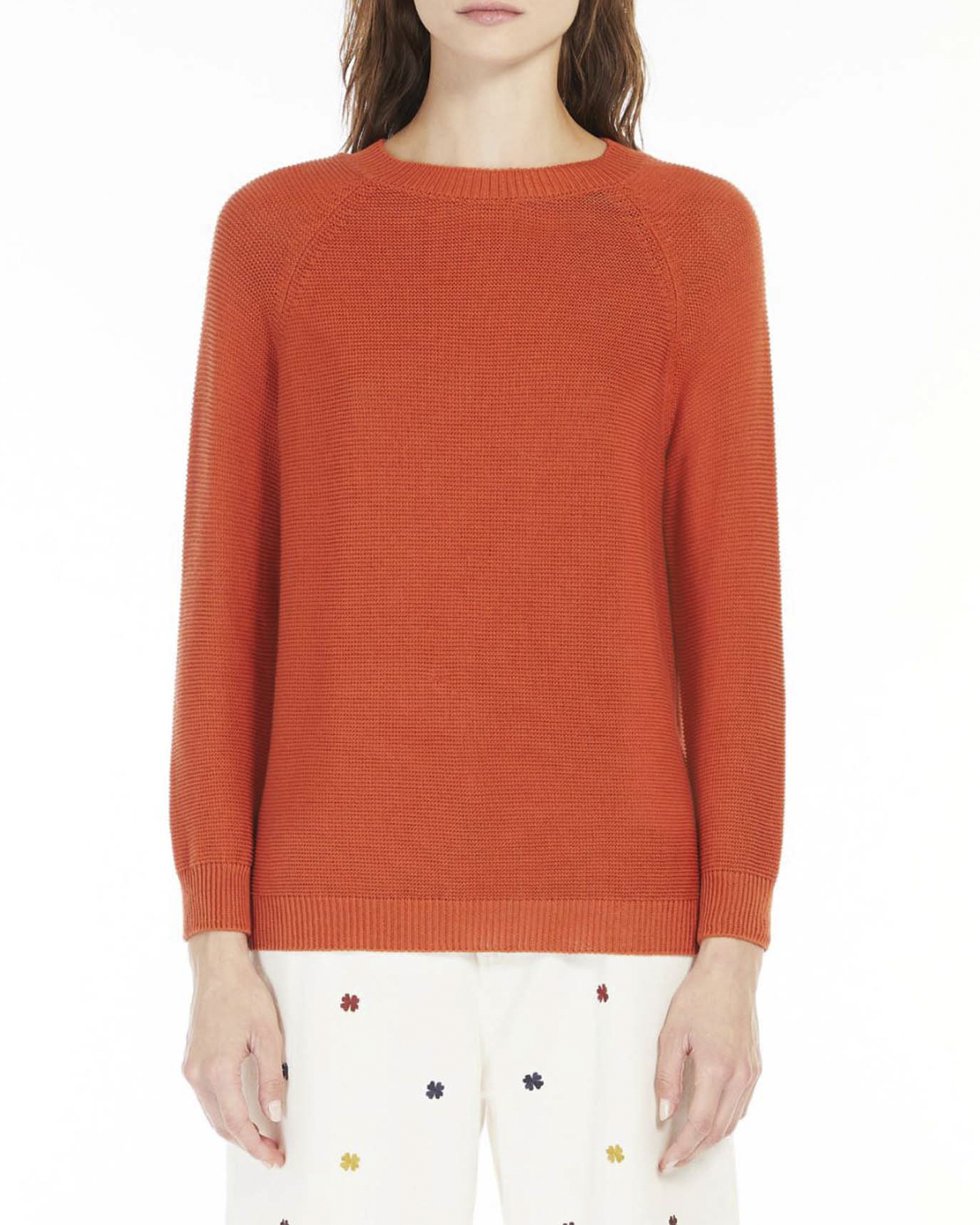 Maglia arancione in puro cotone punto riso con maniche raglan