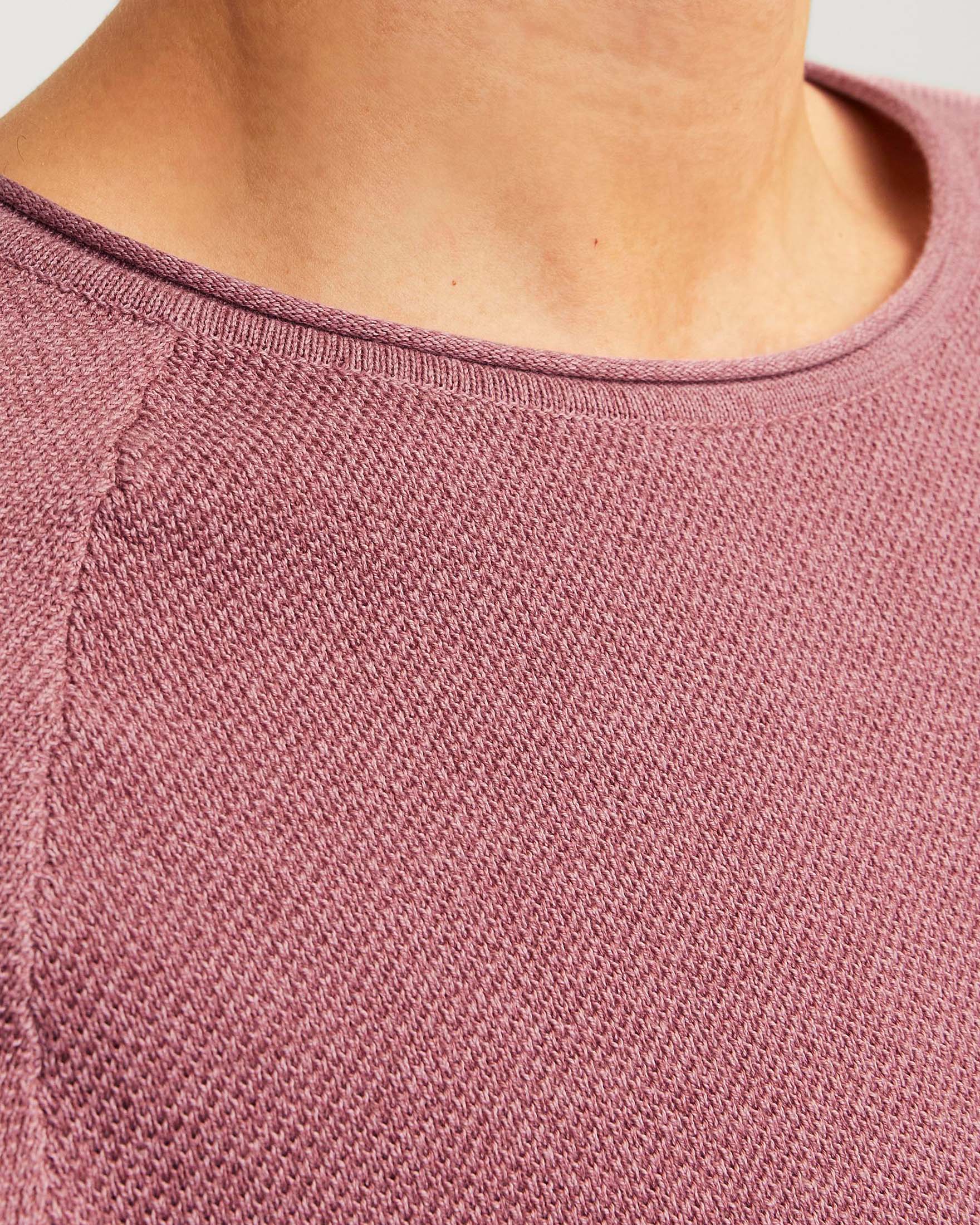 Maglia girocollo rosa antico in puro cotone lavorato a punto pepe con ...