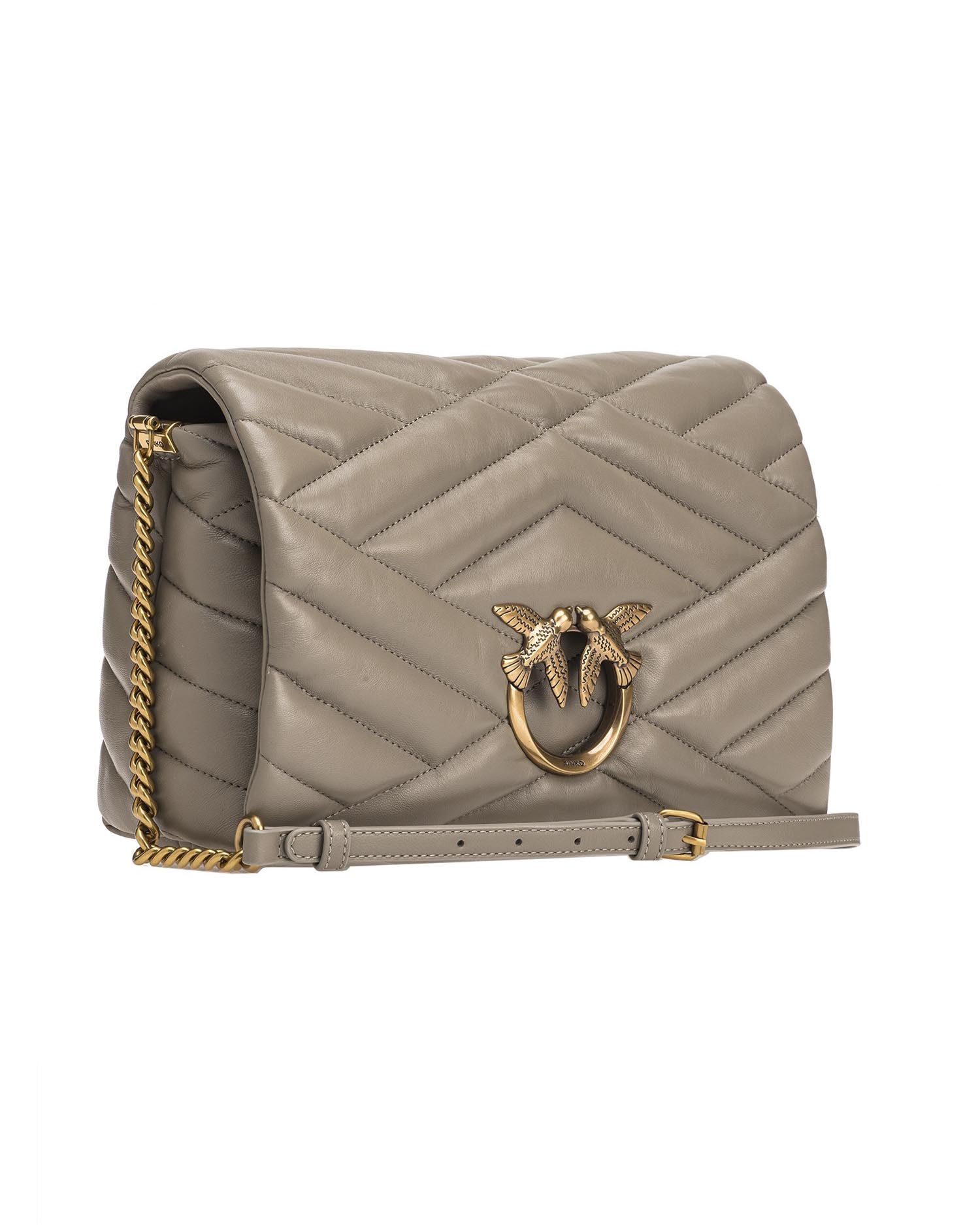 Click Puff color taupe in pelle trapuntata con fibbia Love Birds dorata ...