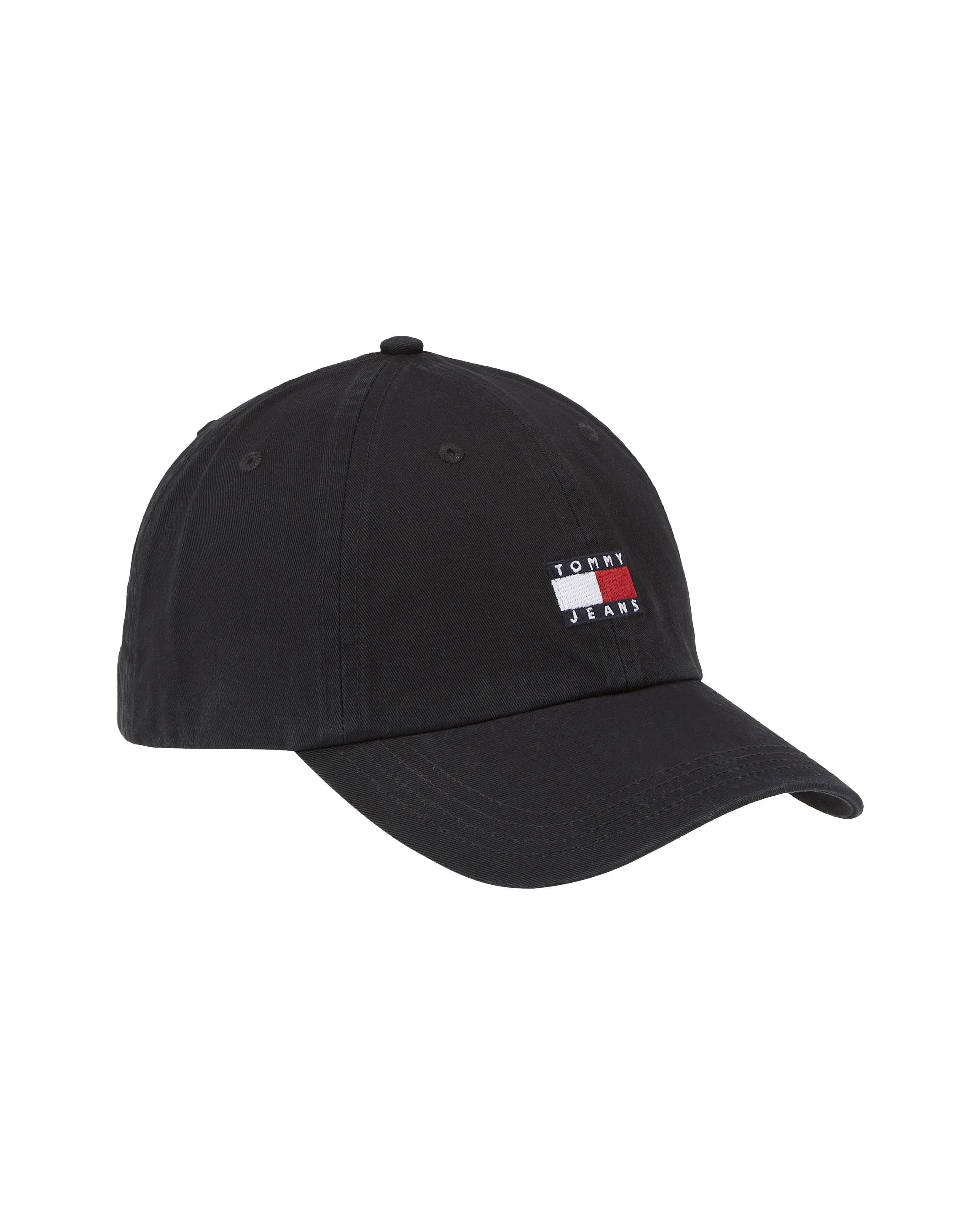 Berretto da baseball nero in twill di puro cotone con patch logo flag ...