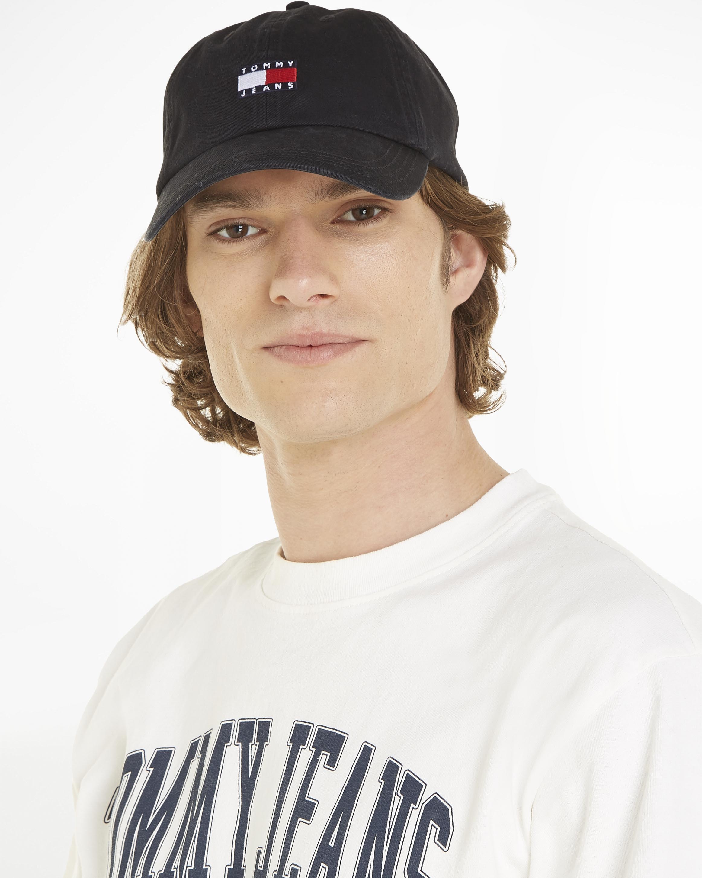 Berretto da baseball nero in twill di puro cotone con patch logo flag ...