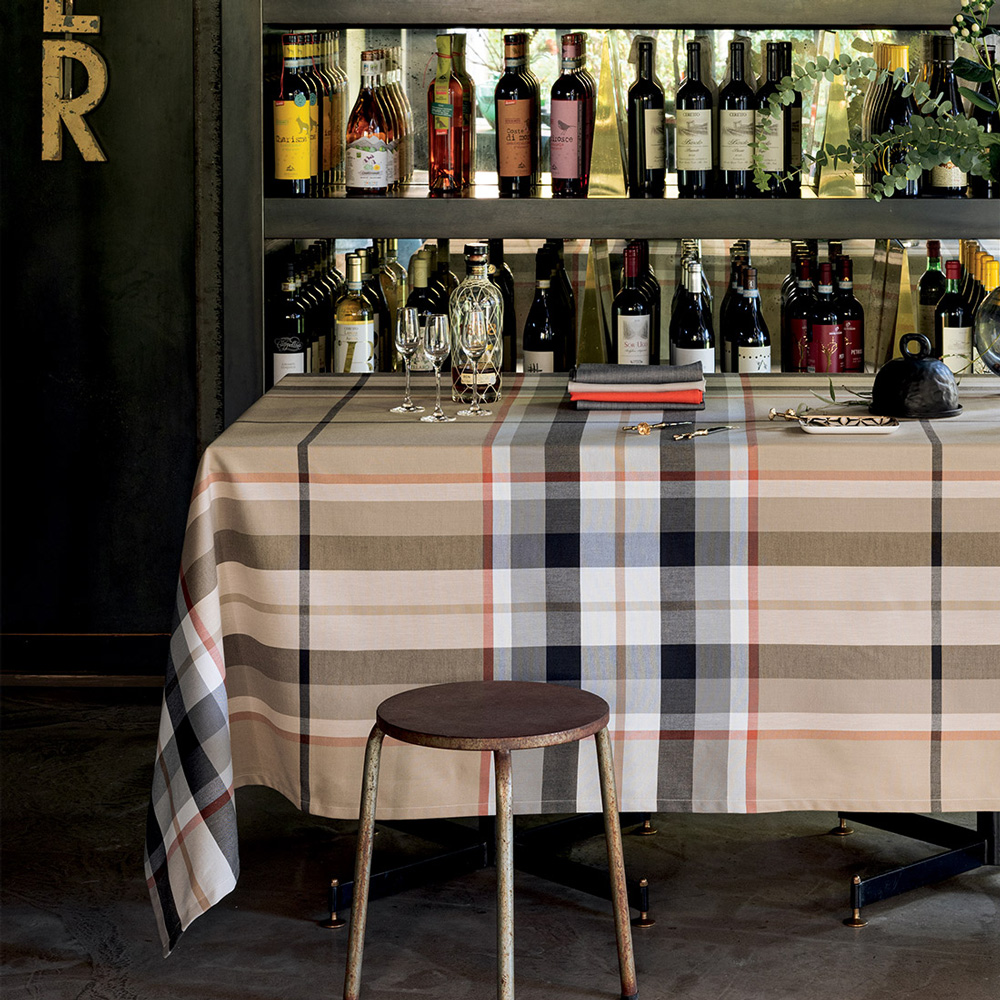 BOSSI CASA Tartan Yarn Dyed Cotton Tablecloth dove gray 1400