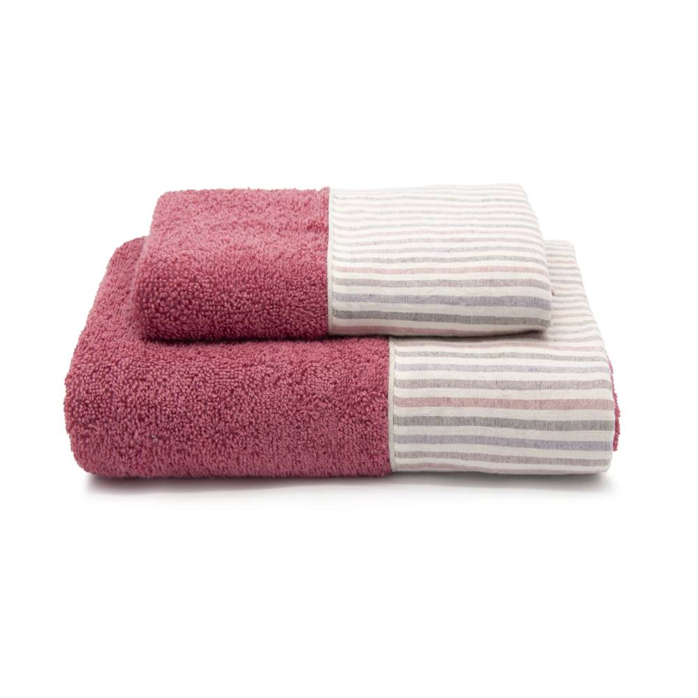 Pair of medium cotton towels + raspberry Ljubljana guest towels