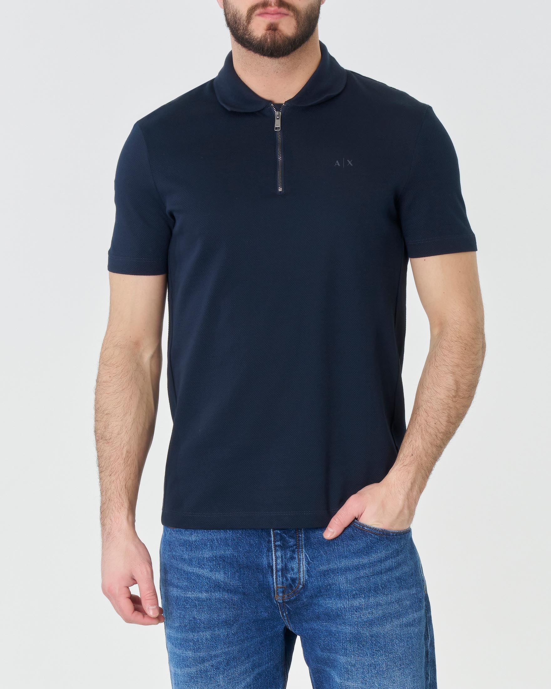 Polo blu in piqué di puro cotone con colletto classico e chiusura a ...