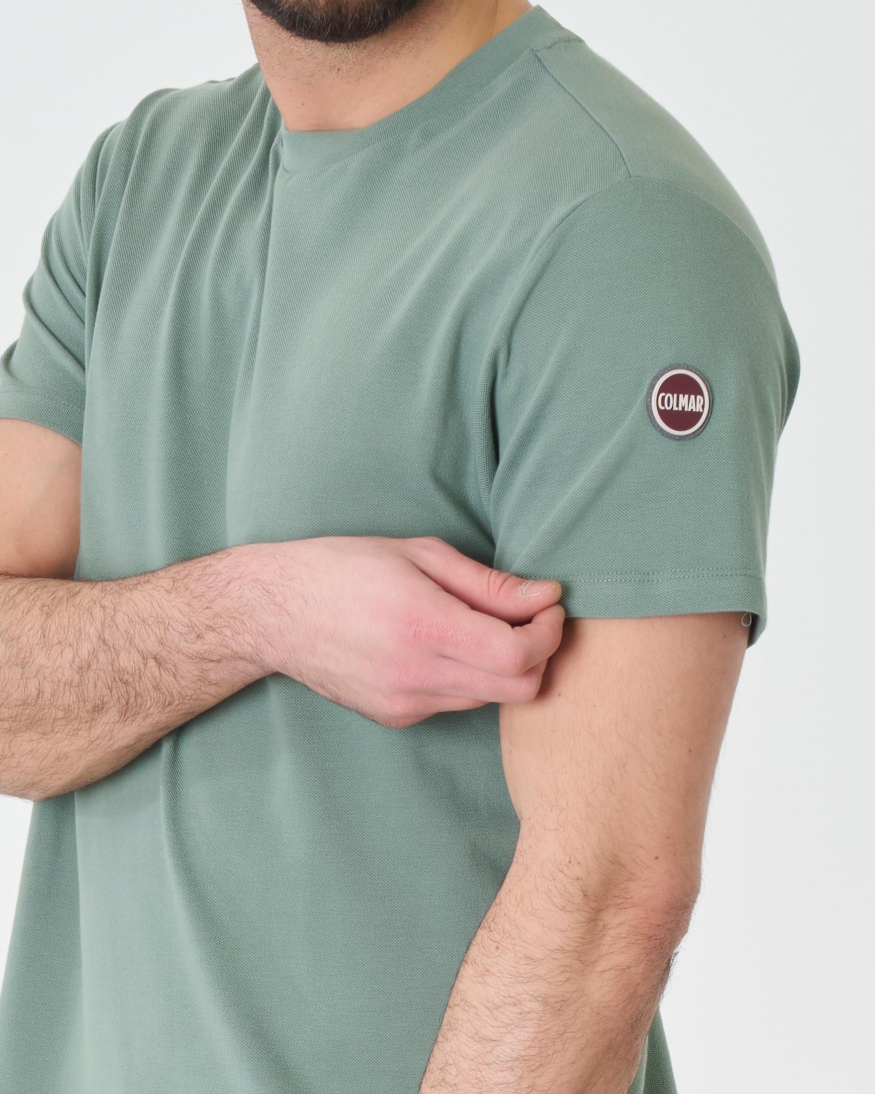 T-shirt verde salvia mezza manica in piquè di cotone