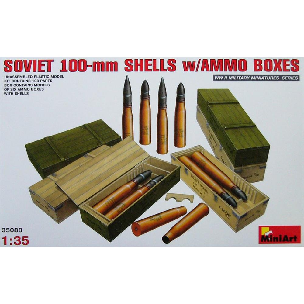 MINIART: 1/35 Soviet 100mm shells with ammo boxes | Steel Models