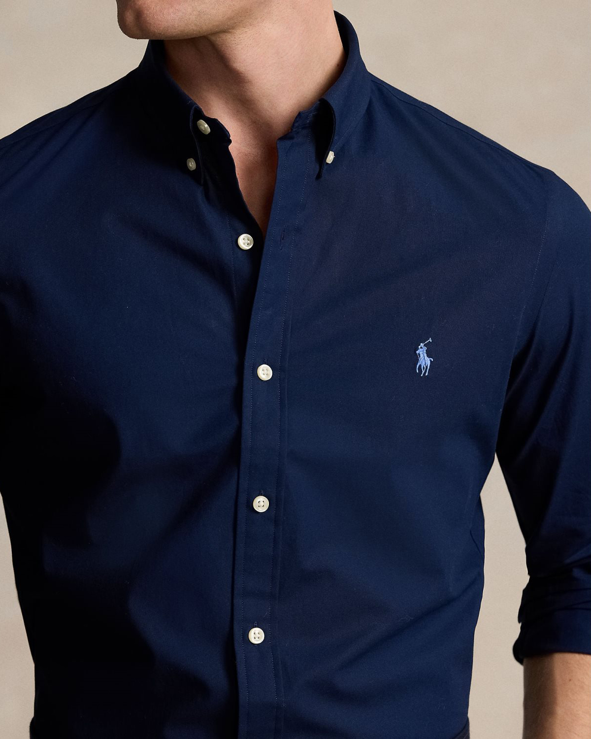 Camicia Polo Ralph Lauren blu in popeline di cotone stretch con ...
