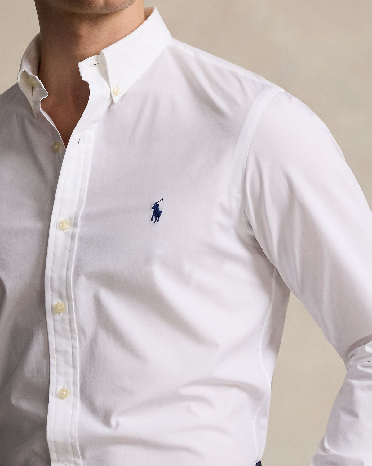 Camicia Polo Ralph Lauren bianca in popeline di cotone stretch con ...