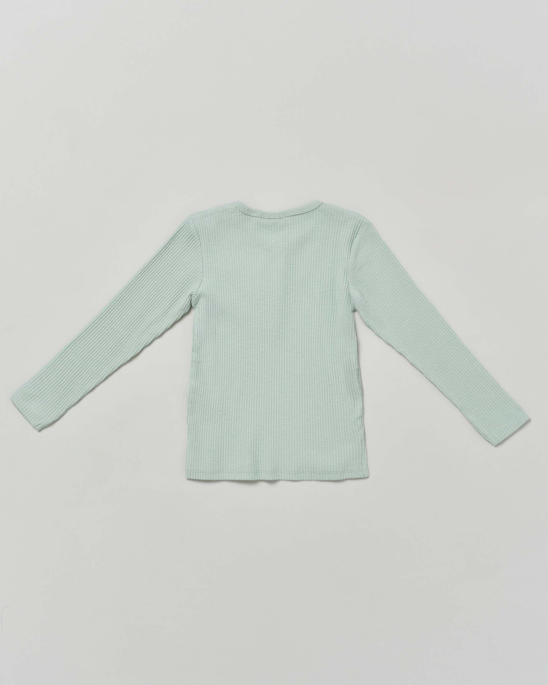 T-shirt verde salvia manica lunga in cotone stretch a costine | Pellizzari