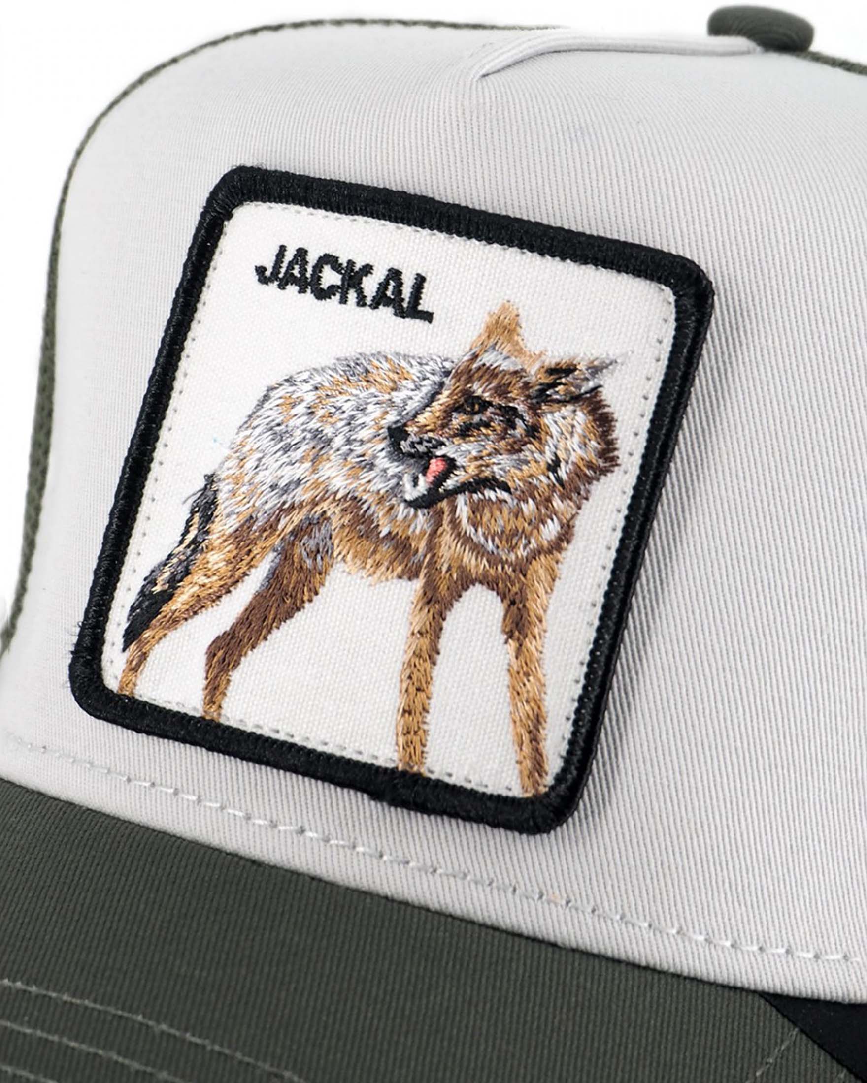 Berretto Jackal trucker bianco con patch sciacallo e parte in mesh ...