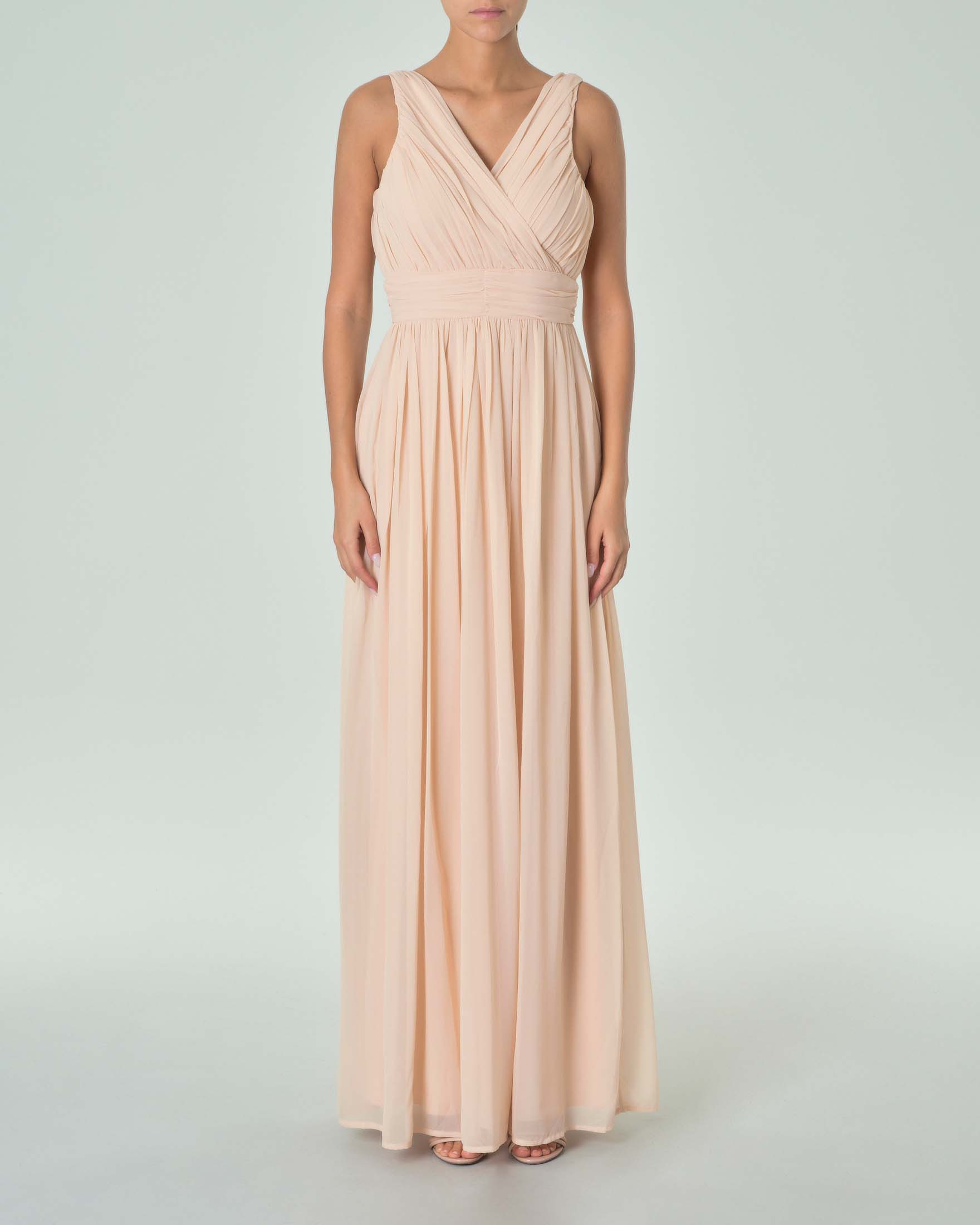 Abito lungo rosa pesca senza maniche in georgette con scollo a V incrociato