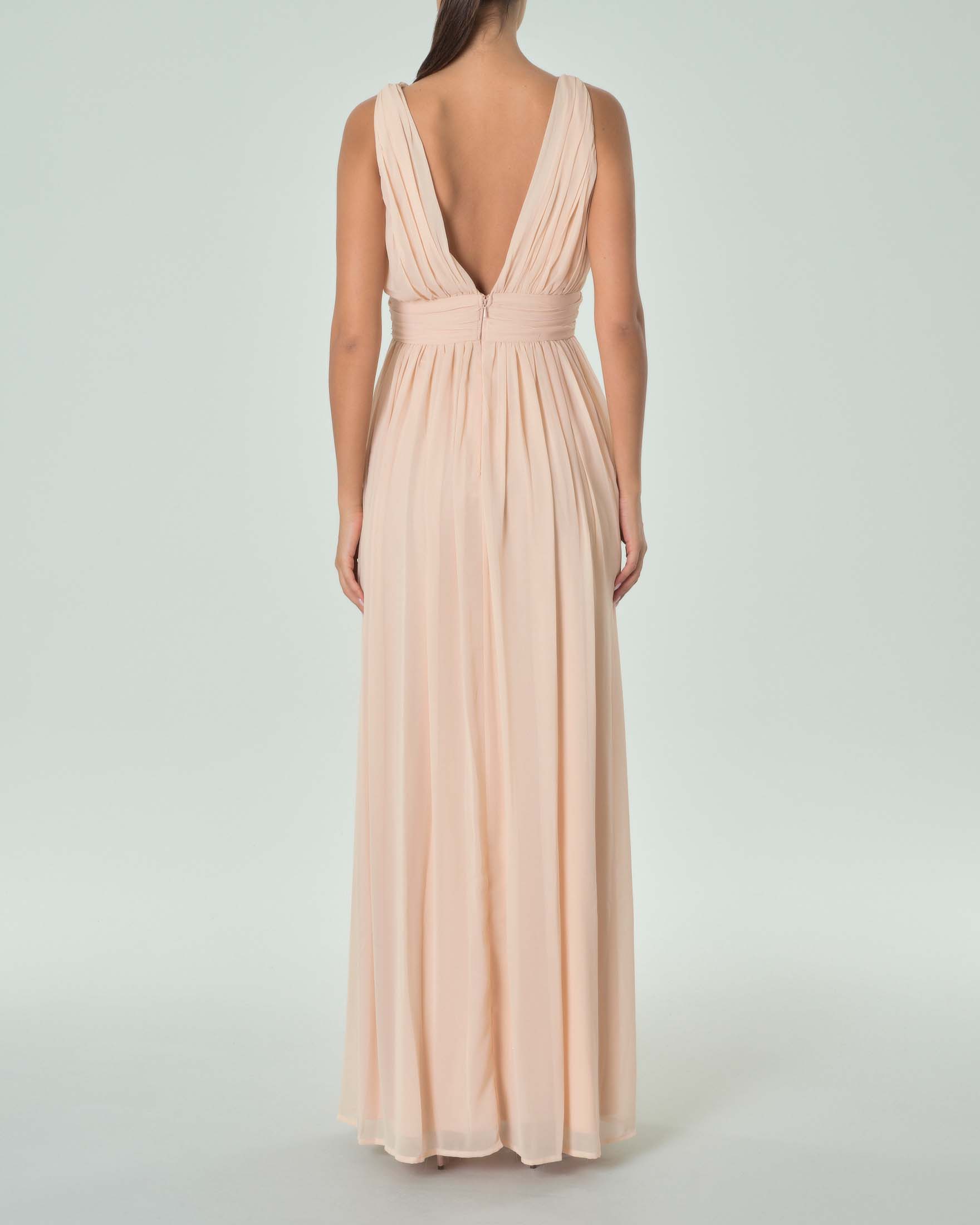 Abito lungo rosa pesca senza maniche in georgette con scollo a V incrociato