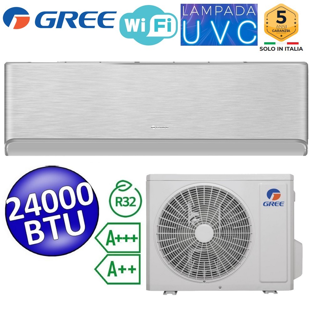 Climatizzatore mono split R32 AIRY SILVER WiFi Gree 24000 Btu A+++/A++ ...