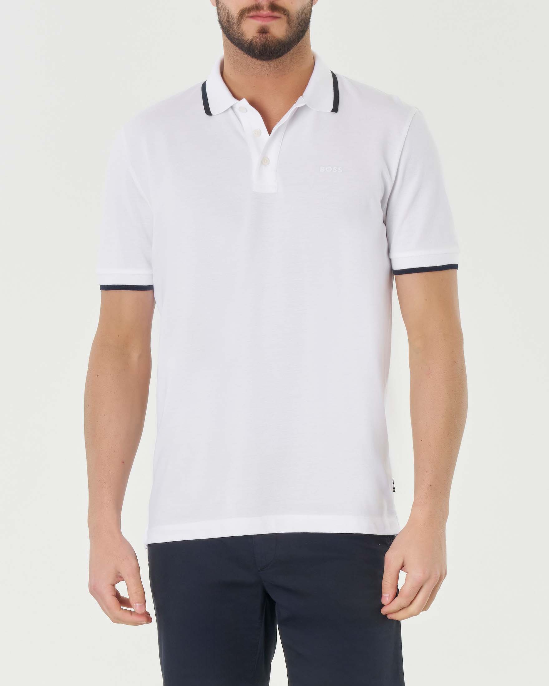 Polo Parlay bianca in puro cotone mezza manica con bordino in contrasto