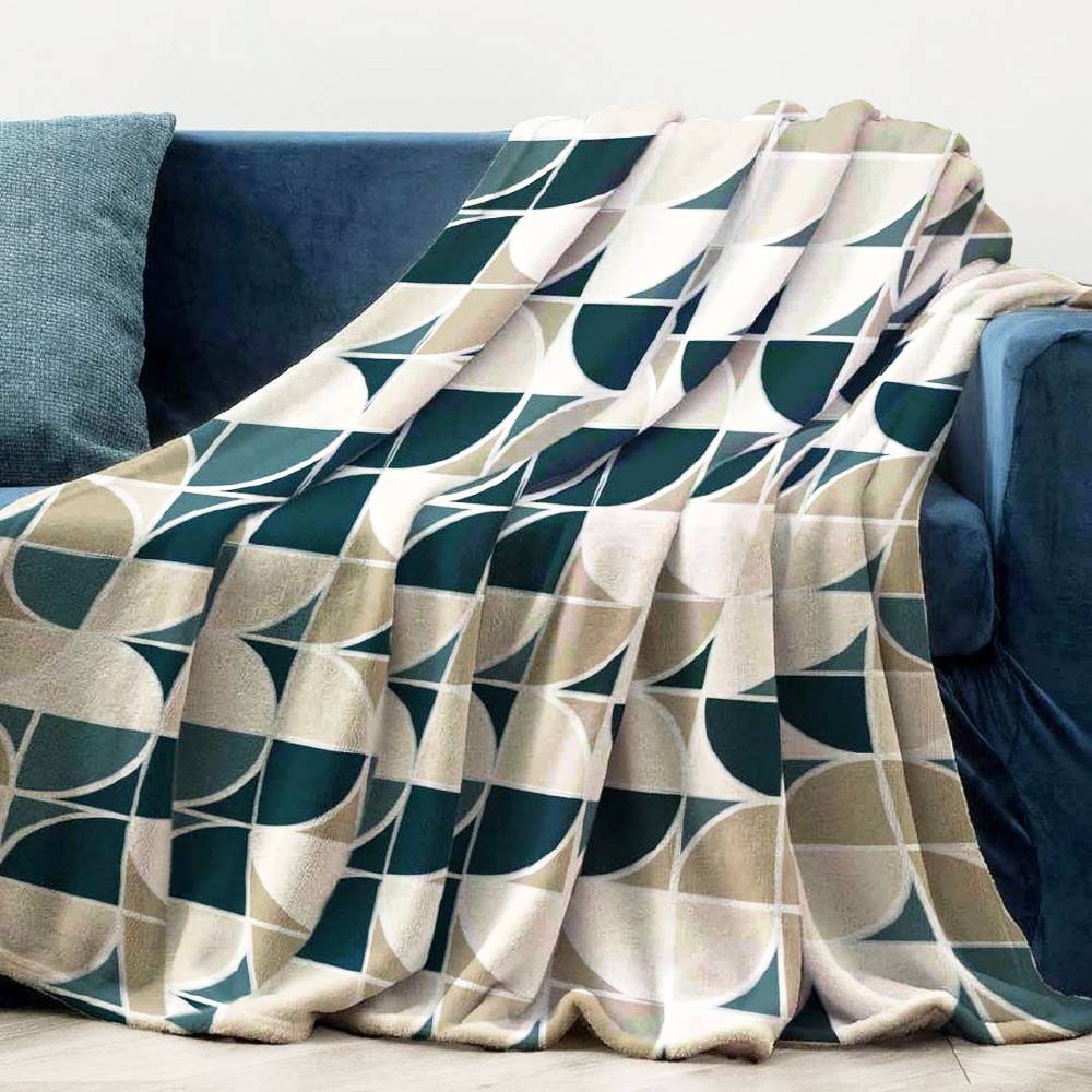 Luxury plaid in micro-pile geometrico bluette per letto e divano