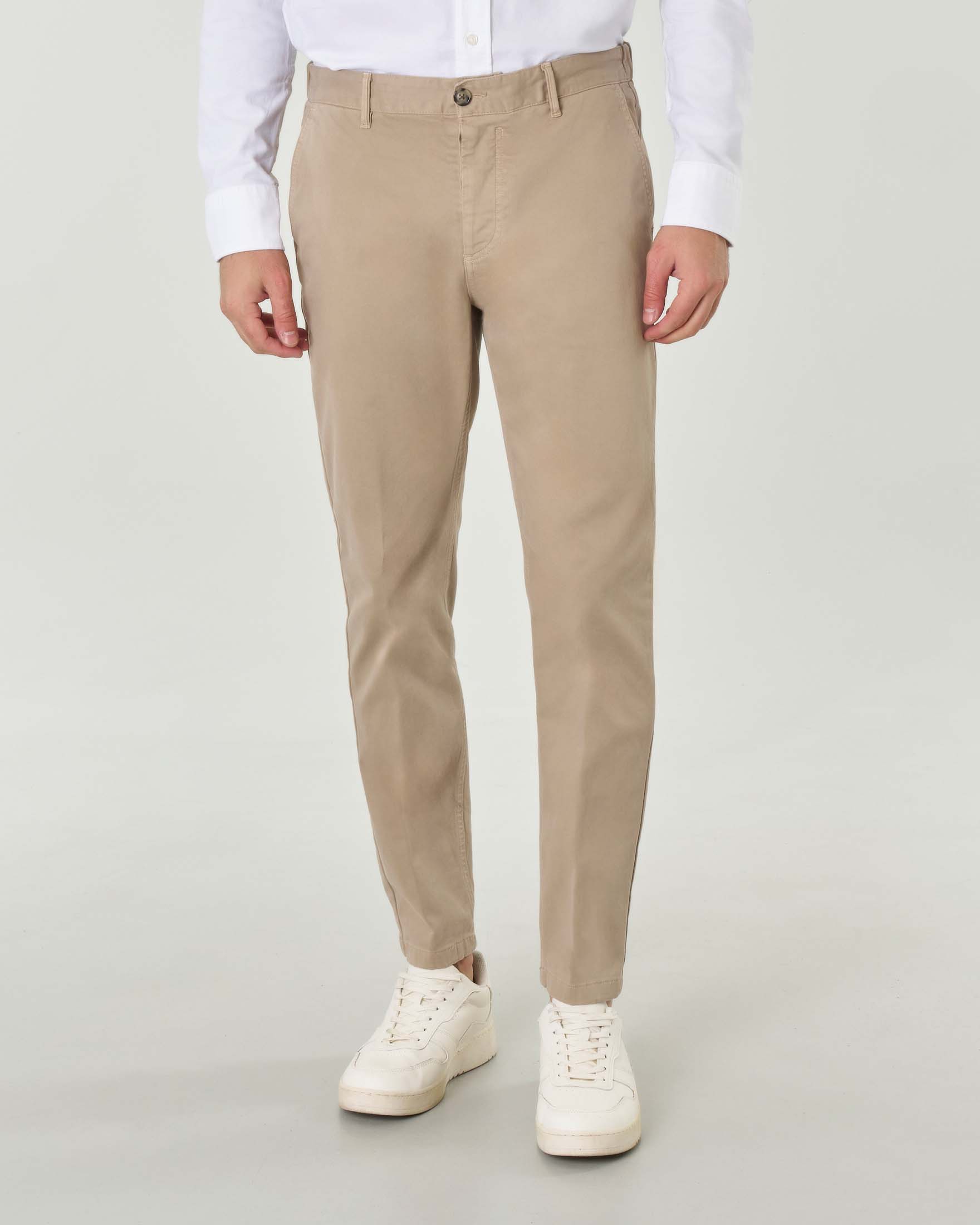 Pantaloni chino beige slim-fit in gabardina di cotone stretch | Pellizzari