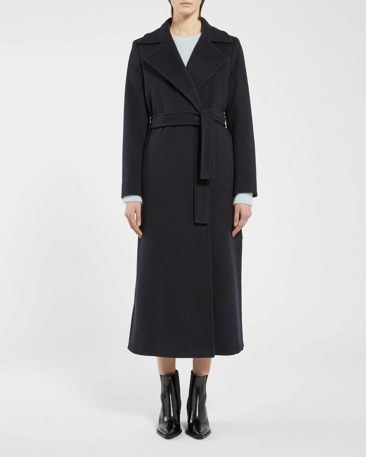 Cappotto lungo nero in panno di pura lana vergine con spacchi laterali ...