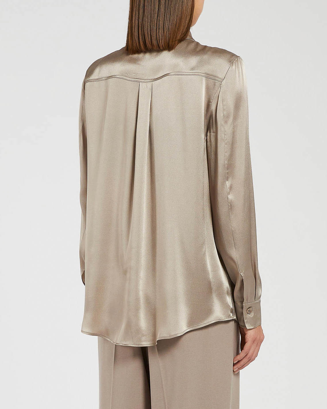 Camicia color tortora in raso di misto seta con colletto classico Linea ...