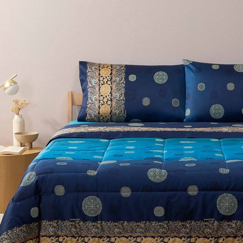 GRANFOULARD Bassetti | Completo lenzuola in raso Pallavicino blu