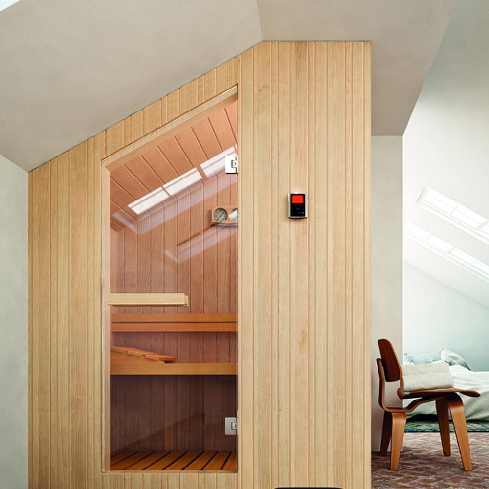 Finnish sauna with sloping roof Nuvola Glass 1989 | Gaia Interni