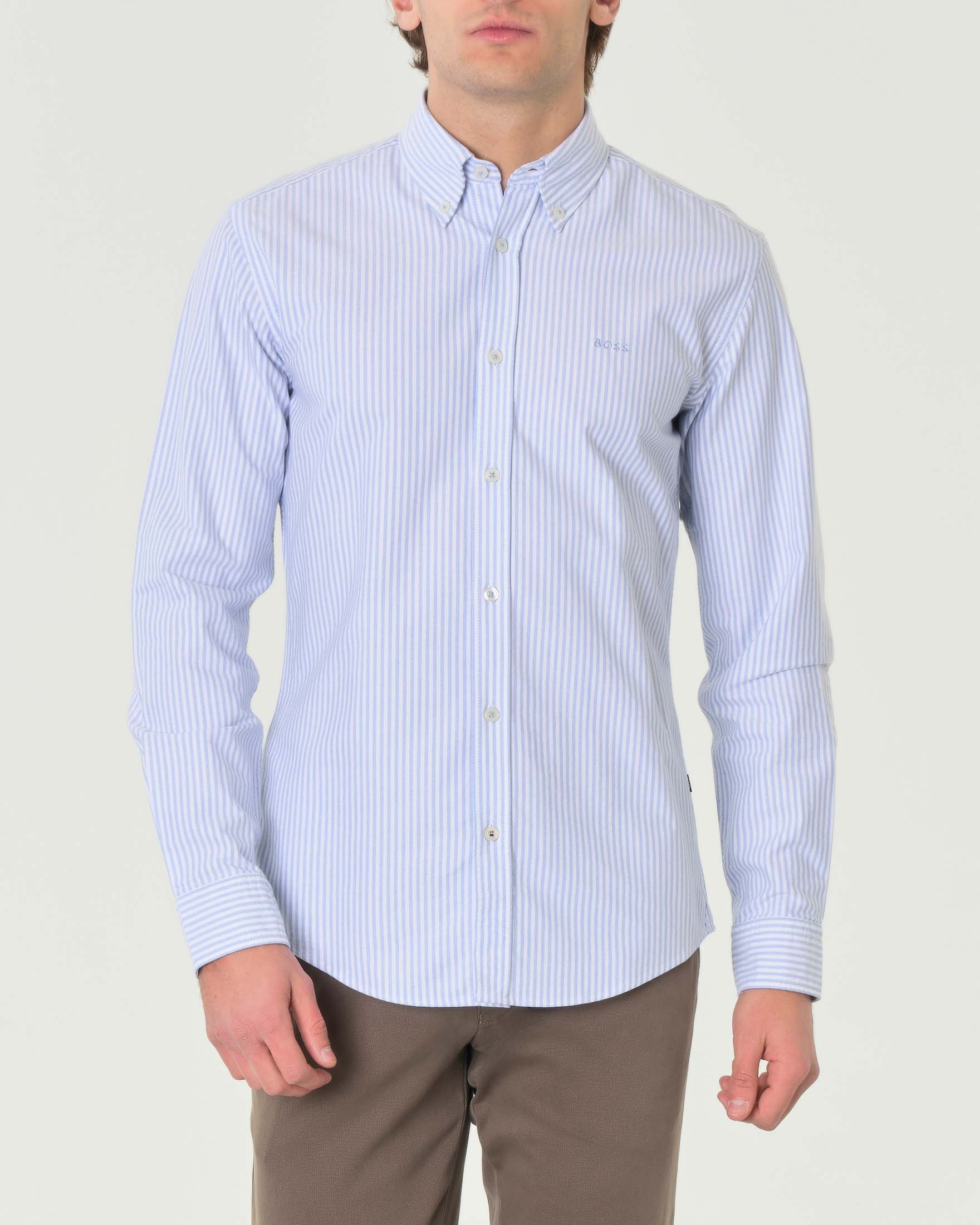 Camicia a righe bianca e azzurra slim-fit in Oxford di puro cotone con ...