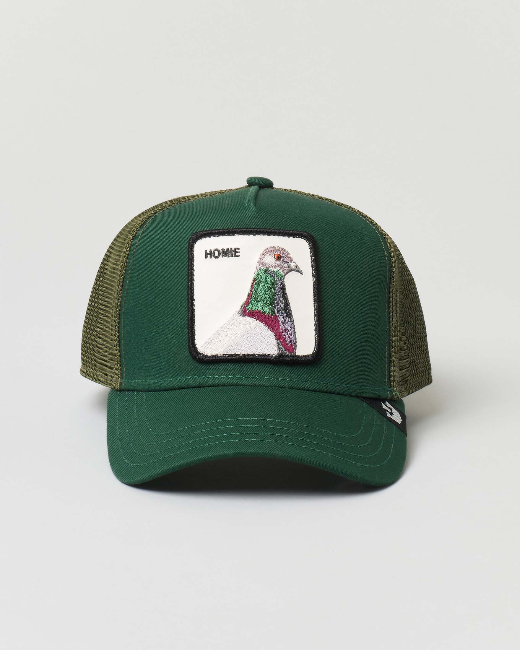 Berretto trucker Pigeon verde con patch piccione