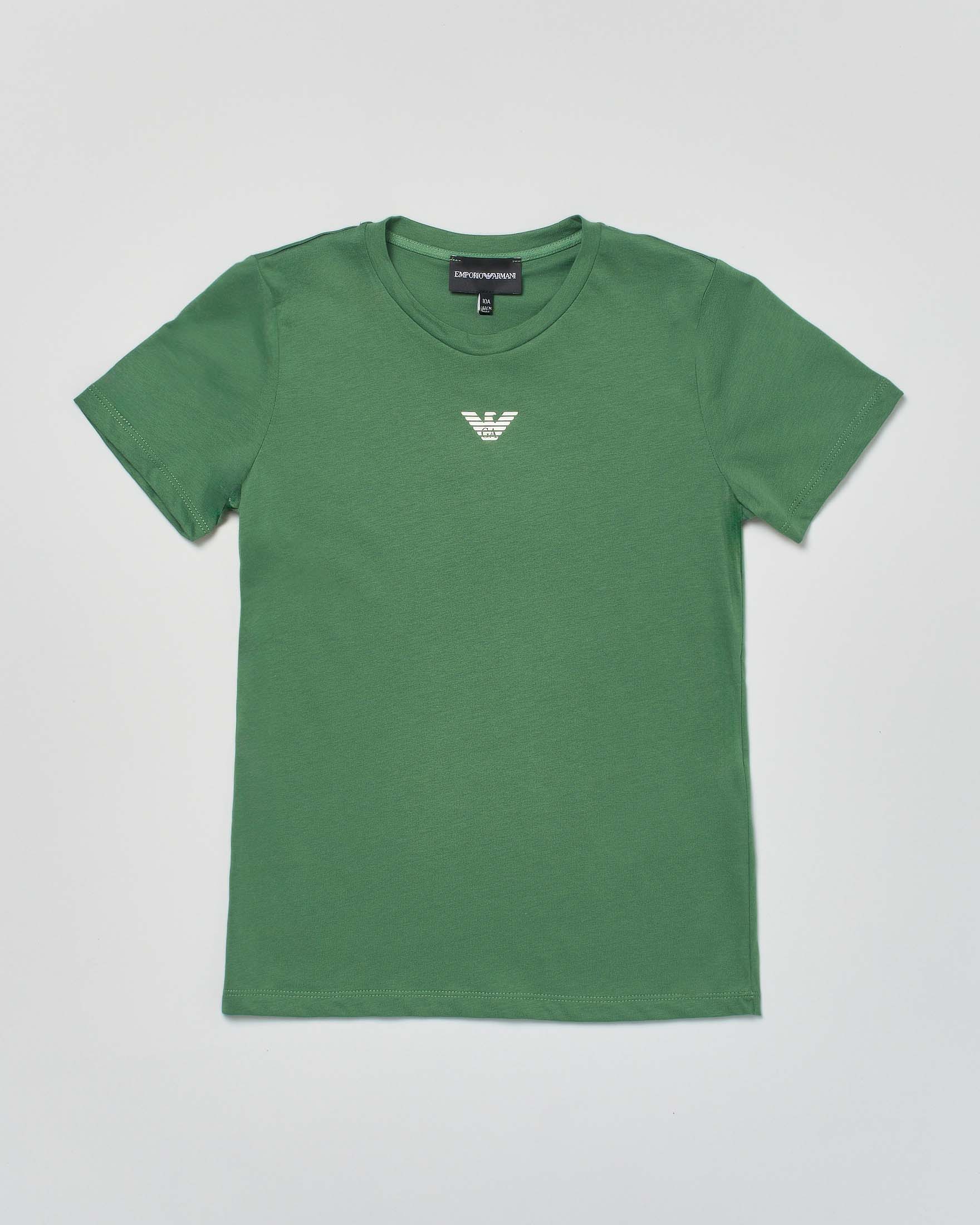 T-shirt verde mezza manica in puro cotone con mini logo aquila