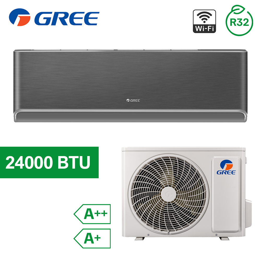 Climatizzatore mono split R32 AIRY BLACK WiFi Gree 24000 Btu A+++/A++ ...