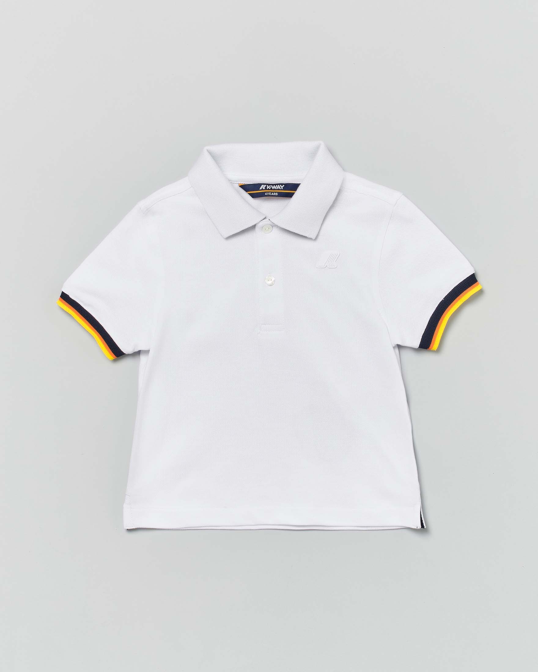 Polo Vincent bianca in piquet di cotone stretch con bordino tricolore