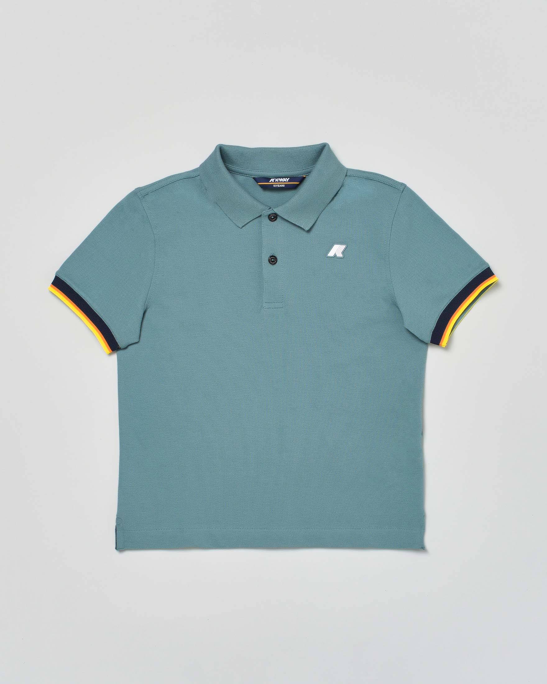 Polo Vincent verde salvia in piquet di cotone stretch con bordino tricolore