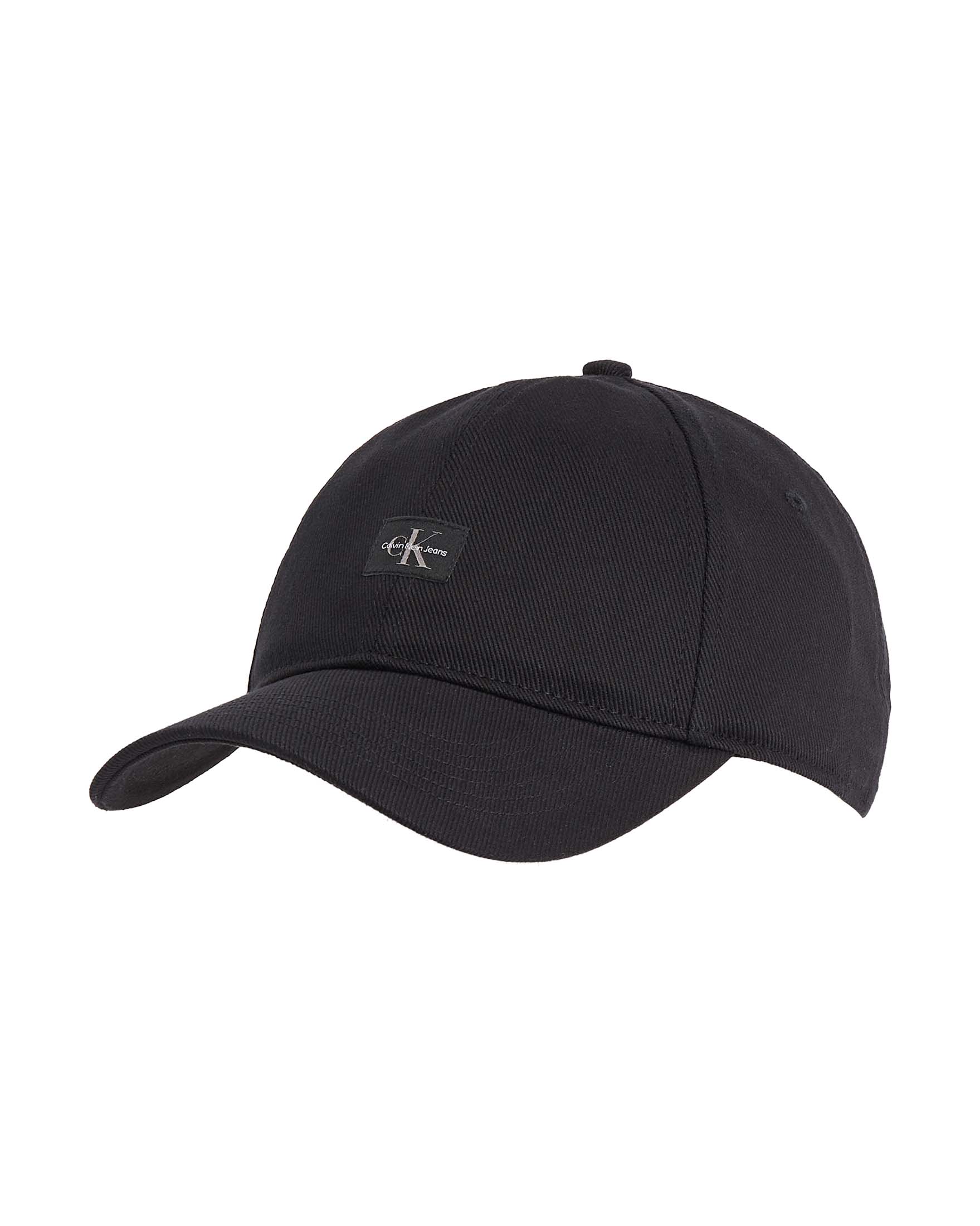 Berretto baseball nero in tessuto diagonale di cotone con patch porta logo