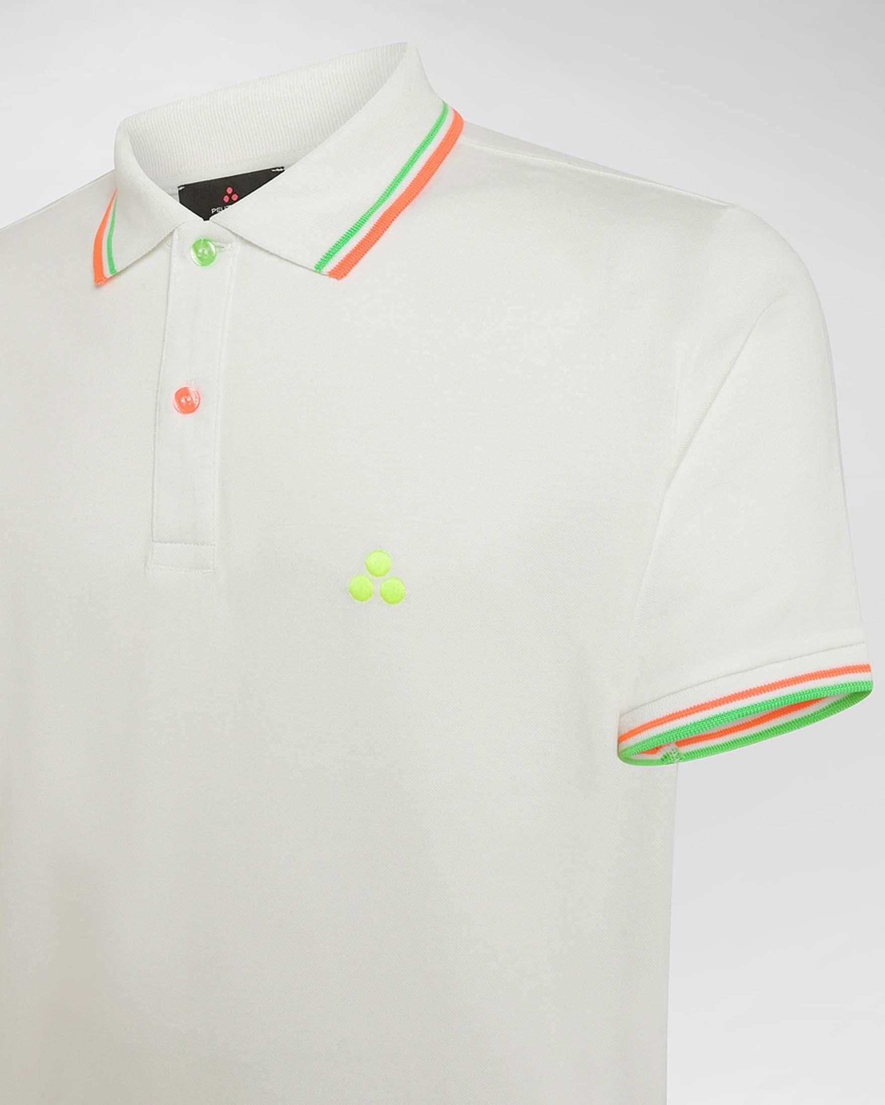 Polo bianca mezza manica in cotone stretch con bordino in contrasto ...