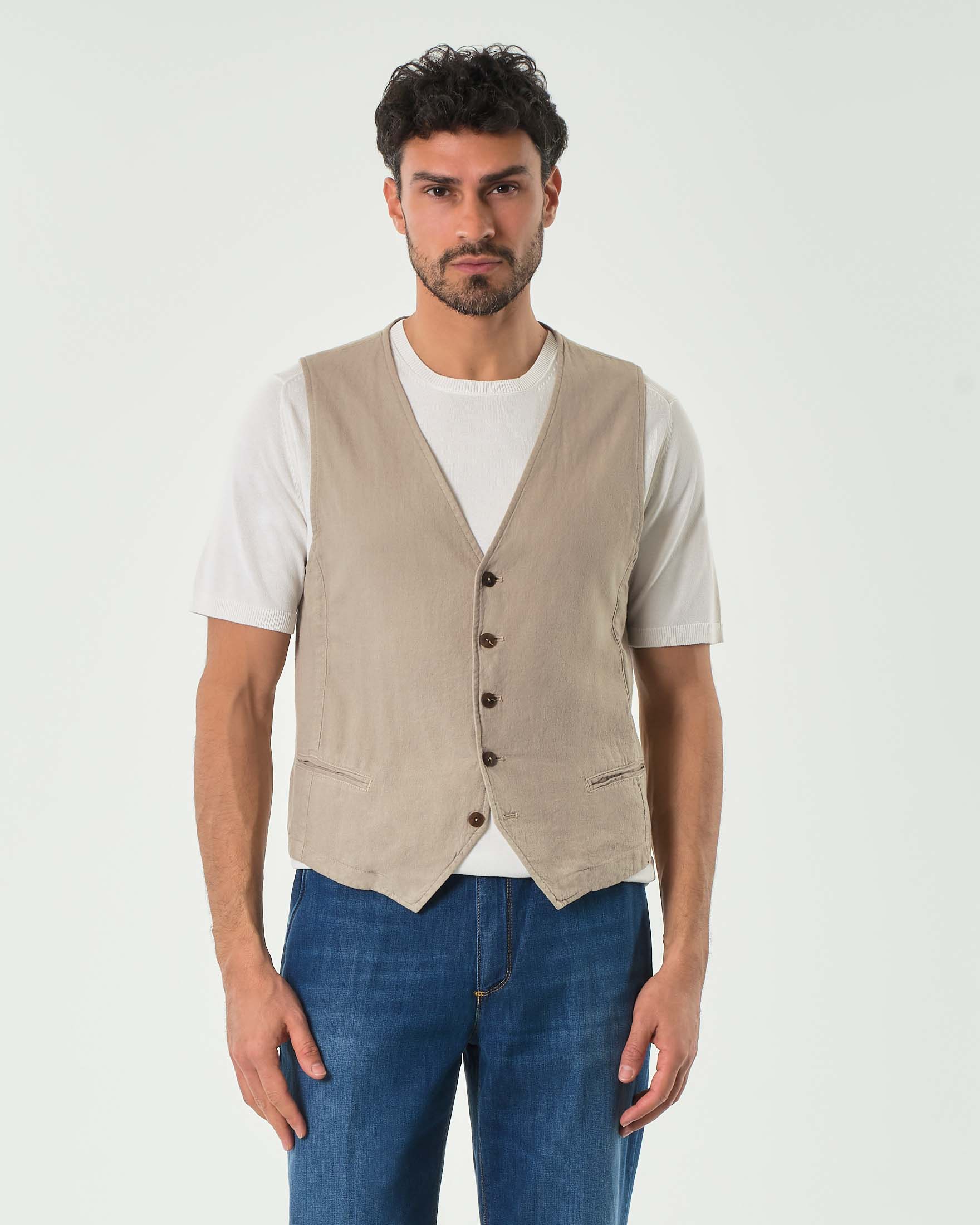Gilet Paul Baker beige in misto lino e cotone