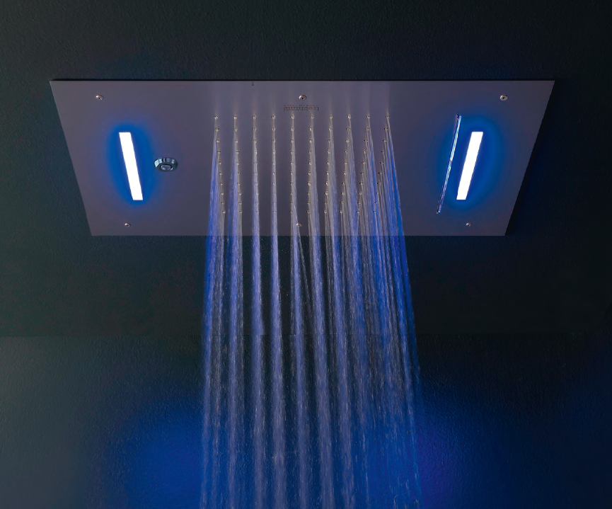 Overhead shower with rain, waterfall, jet and color therapy PVD Showers ...