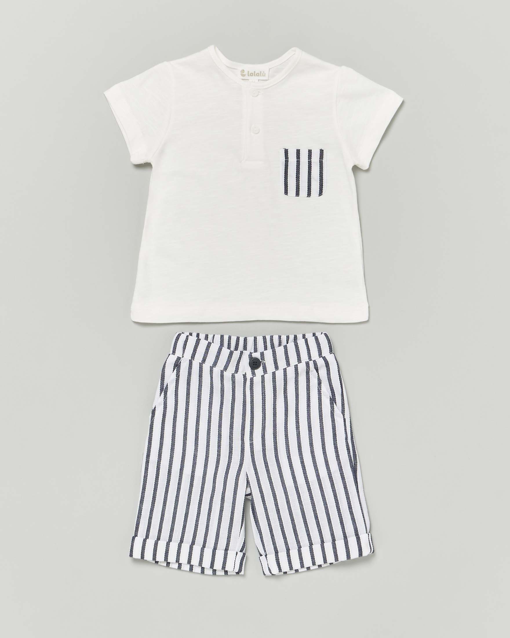 Completo Lalalù composto da t-shirt serafino bianca e bermuda a righe ...