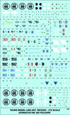 AERMACCHI MC 202 FOLGORE DECALS 1/72 - TAURO MODEL TM72/553