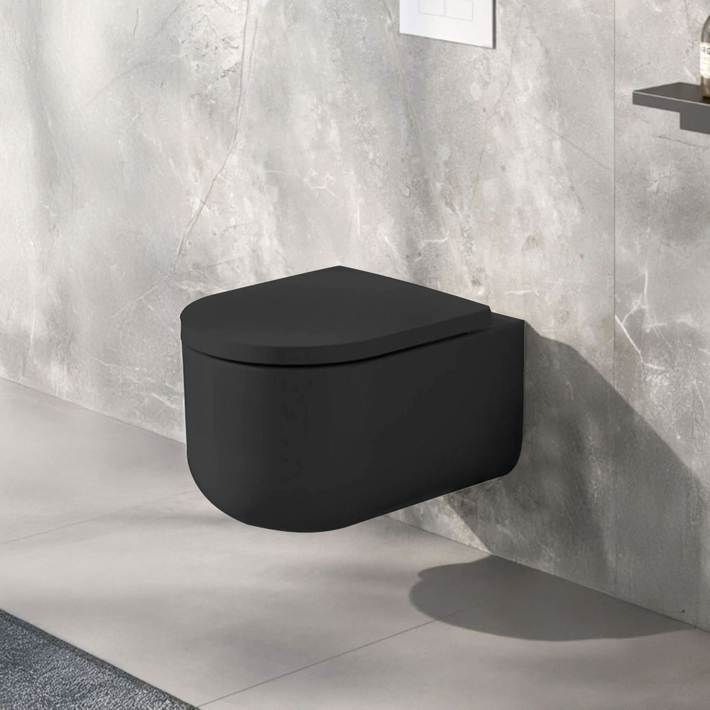 Stino Hafro Black Matte Ceramic Wall-mounted Toilet | Gaia Interni