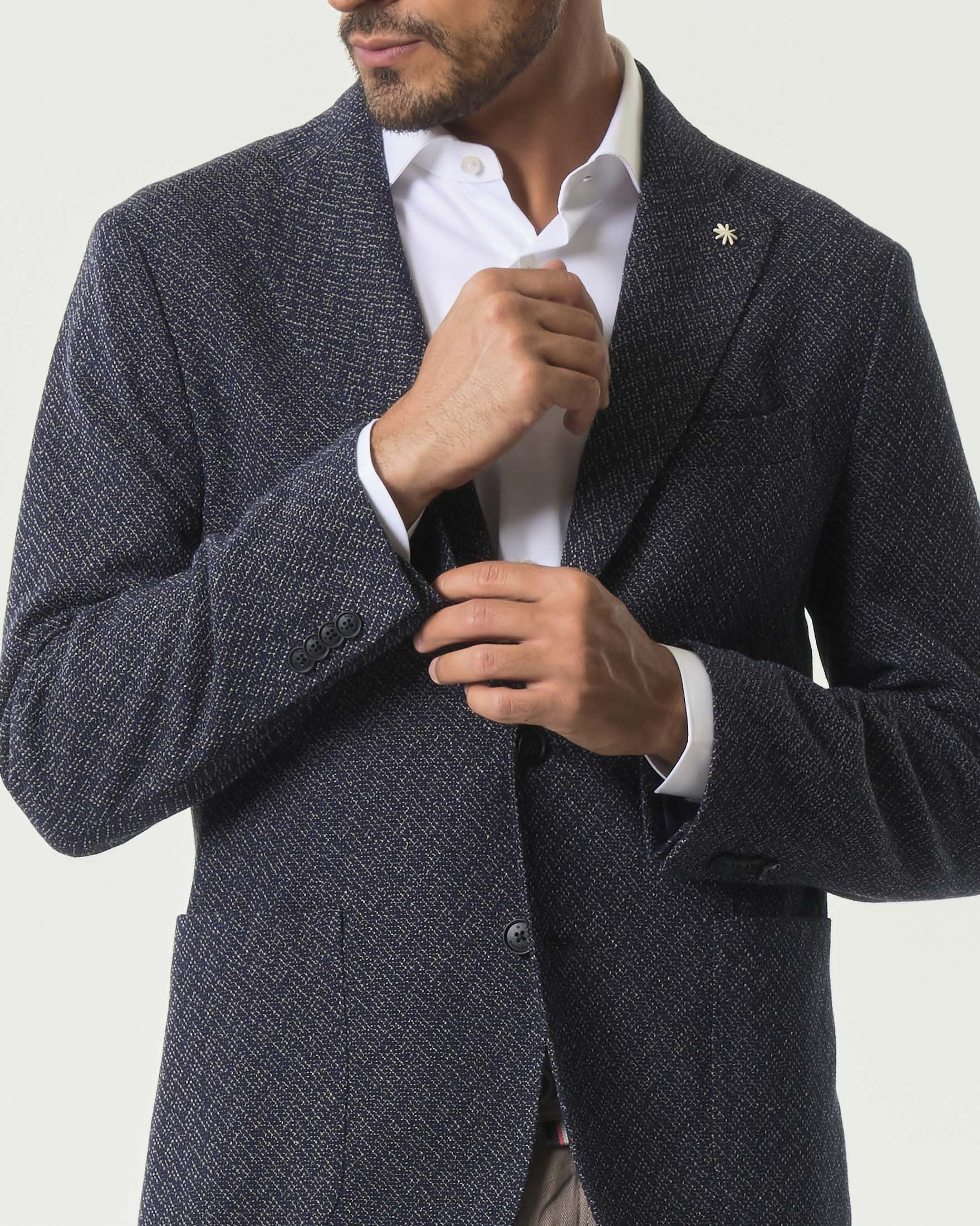 Blazer monopetto Manuel Ritz blu micro armatura slim-fit in misto ...