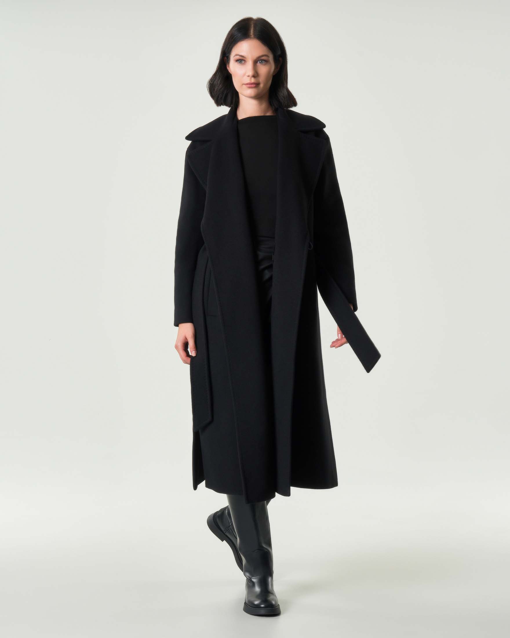 Cappotto nero Emme Marella in panno di misto lana Manteco con scollo a ...