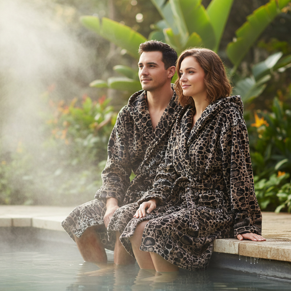 CARRARA Unisex OCEAN Brown and Grey Terry Bathrobe