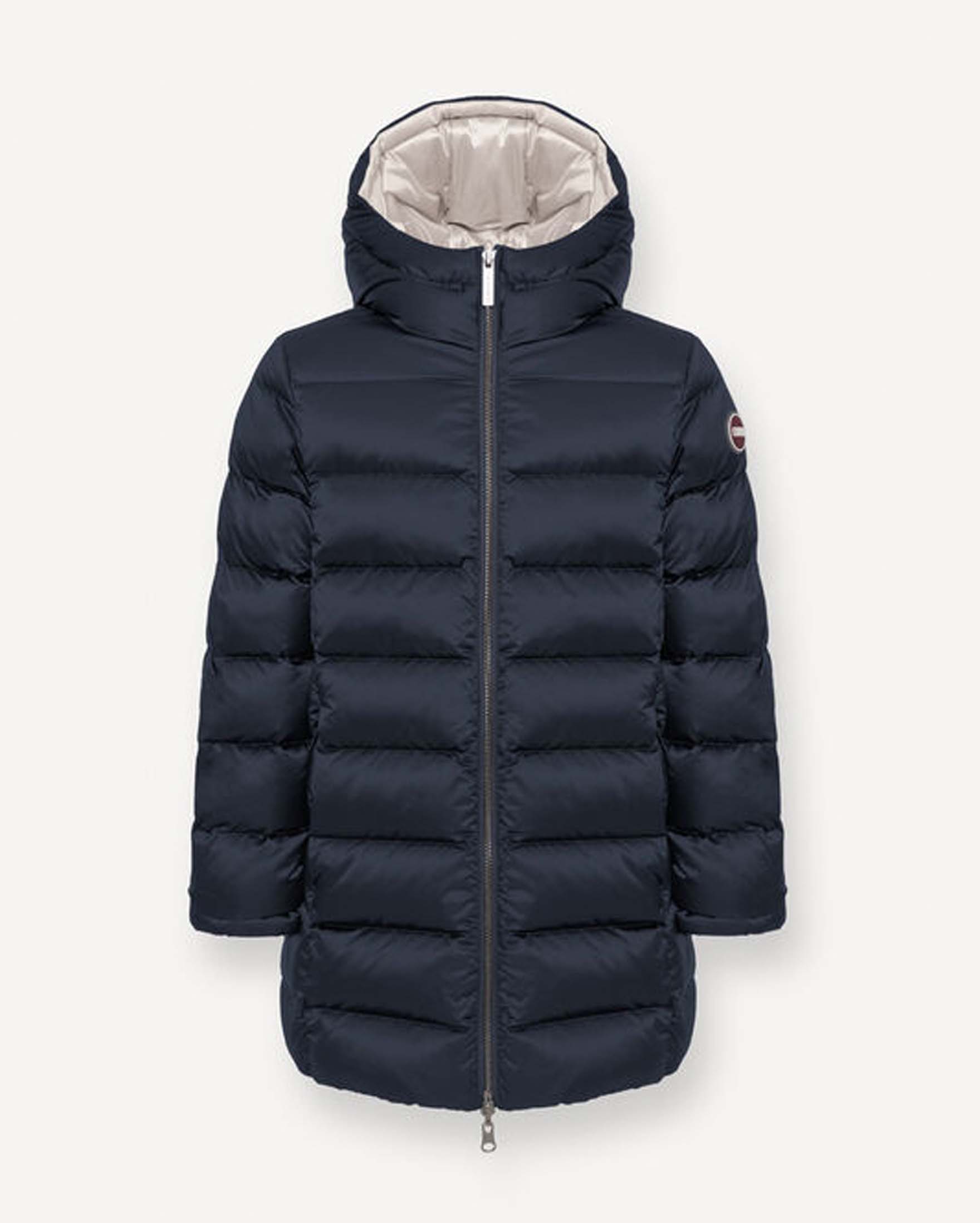 Piumino lungo Colmar blu e avorio reversibile con cappuccio fisso ...