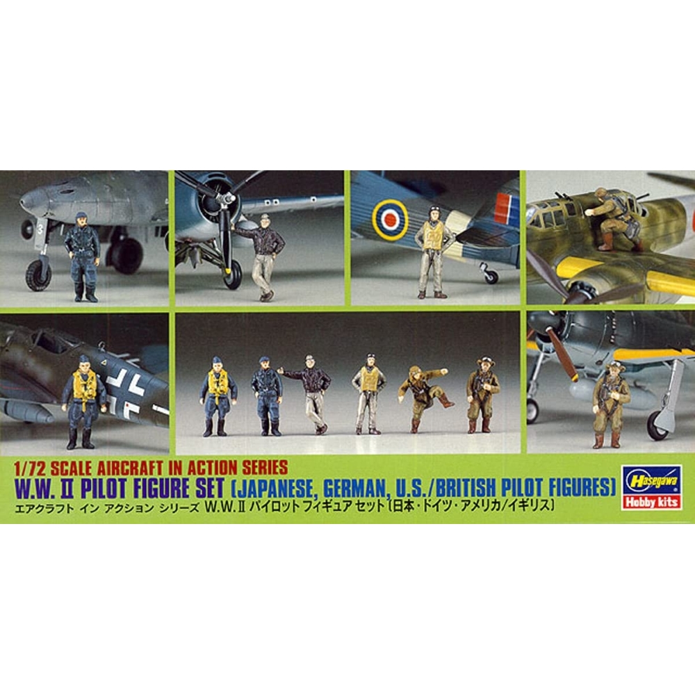 HASEGAWA: 1:72 WW2 Pilot Figure Set (JP,DE,US,GB) (X72-8) | Steel Models