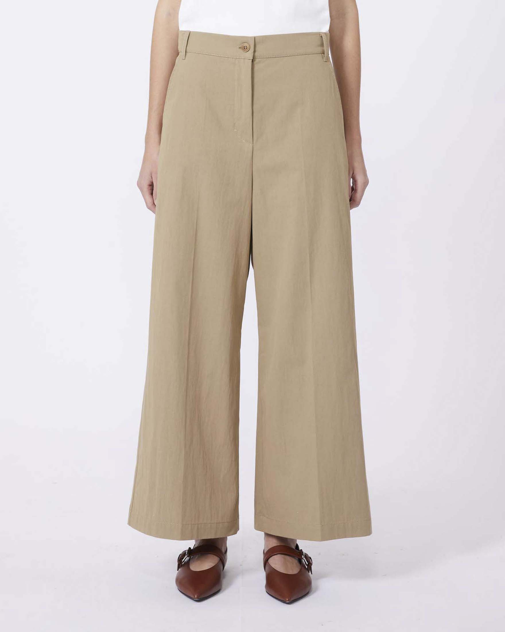 Pantaloni beige Weekend Max Mara wide wide leg dal taglio cropped in ...