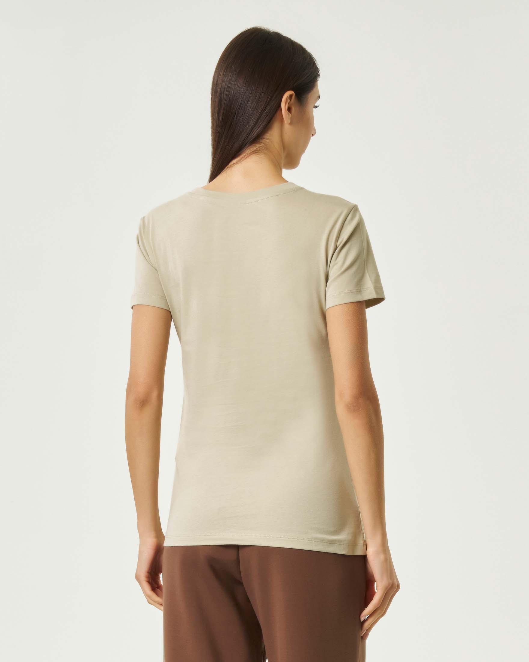 T-shirt girocollo Armani Exchange beige in puro cotone con lettering ...